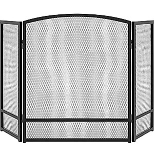 Best Choice Products 47.5x27.25in 3-Panel Simple Steel Mesh Fireplace Screen, Fire Spark Guard Grate for Living Room Home Decor w/Rustic Worn Finish - Black
