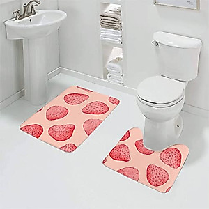 AMRANDOM Bathroom Rug Mat Set 2 Pieces Cute Red Strawberry for Boys Girls Room Decor, Soft Flannel Memory Foam Bath Rugs and Toilet Contour Mat, Fast Dry Bathroom Mat
