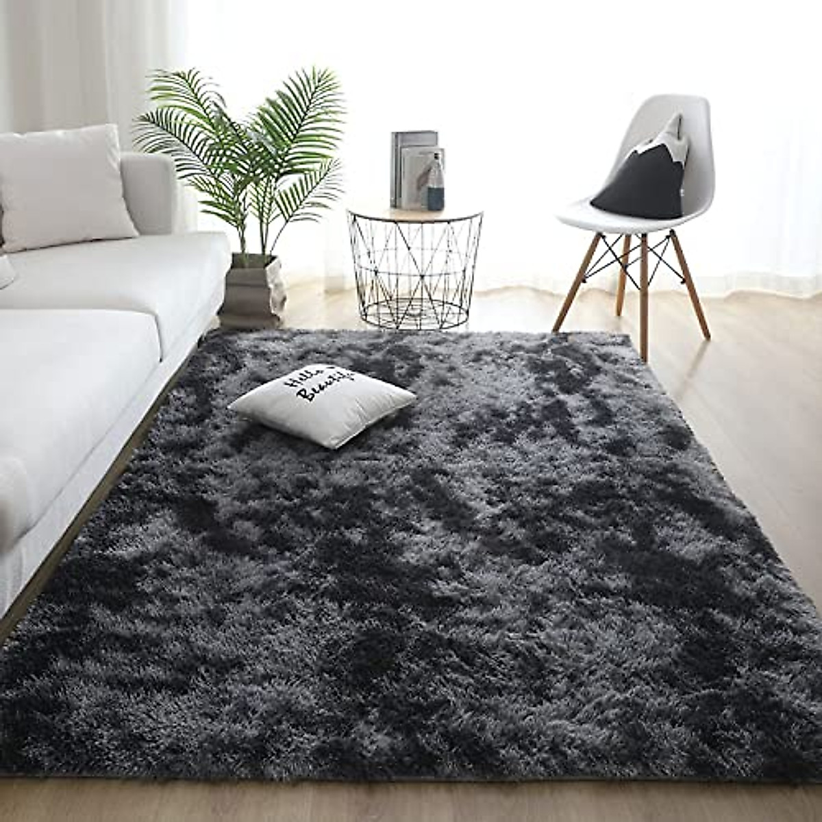 Large Area Rug 8X10 Foot,Durable Area Rugs 8x10 Clearance Under 100 with Non-Slip Bottom1Pc,8x10 Grey Furry rug for Children Area Rugs,Soft Fuzzy Shaggy Rugs for livingroom,bedroom. (Dark grey)