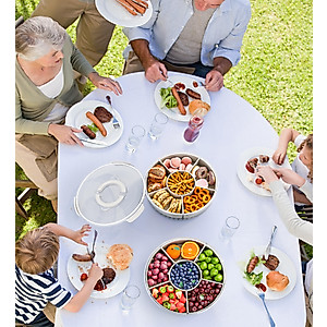 Divided Rotating Serving Tray with Lid and Handle, Portable Snackle Box for Fruits Snacks Veggie Charcuterie, Clear Snack Spinner Organizer and Storage for Adults Child (12" L-1pcs-6 Compartments)