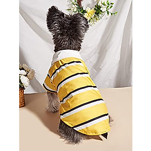 QWINEE Striped Dog Polo Shirt Puppy Clothes Dog Tee Shirt Stretchy Casual Pet Shirt for Small Medium and Large Cats Dogs Kitten Yellow L