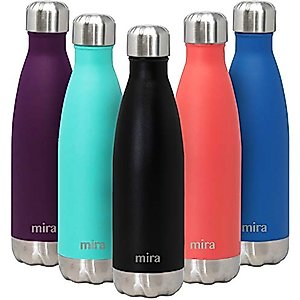 MIRA 17 Oz Stainless Steel Vacuum Insulated Water Bottle - Double Walled Cola Shape Thermos - 24 Hours Cold, 12 Hours Hot - Reusable Metal Water Bottle - Leak-Proof Sports Flask - Matte Black
