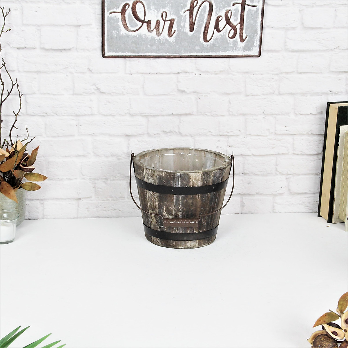 Cheung's FP-3767 Home Decorative Accent Wooden Bucket with Handle