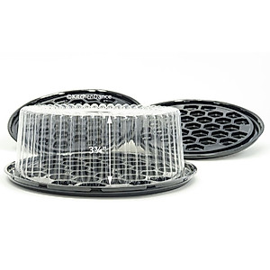 KitchenDance Disposable Plastic Display Cake Carriers with Clear Plastic Lid - 8 Inches Reusable Inside Diameter Low Dome Carrier for 1-2 Layer Cakes, Plastic Cake Storage Container, WG22, 10 Count