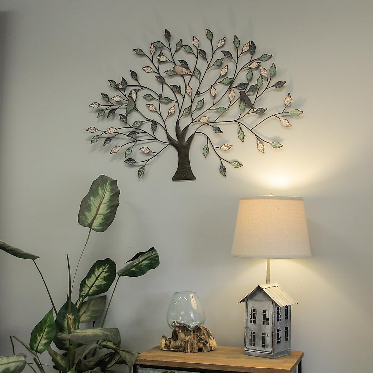 36-inch Tri-Tone Leaves Birds in Branches Metal Tree Wall Décor - Unique Artistic Design for Indoor and Outdoor Use, Easy Installation, Durable Construction, Stunning Tri-Tone Finish
