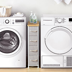 Somdot Narrow Dresser with 4 Drawers, Slim Storage Chest of Drawers with Removable Fabric Drawers for Closet Small Spaces Bathroom Bedroom Laundry, Ash Grey