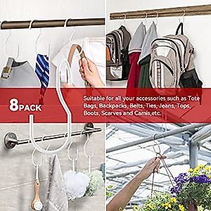 Purse Hanger Purse Organizer for Closet,S Hooks Twist Design Bag Hanger ,Closet Rod Hooks for Hanging Handbags,Purses,Belts,Scarves,Hats,Clothes,Pots and Pans. (8, White)