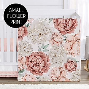 Sweet Jojo Designs Blush Pink Boho Shabby Chic Floral Girl Baby Crib Bedding Set for Infant Nursery – Blanket Fitted Sheet Skirt Diaper Stacker – 4 Pieces Off White Bohemian Watercolor Flower Elegant