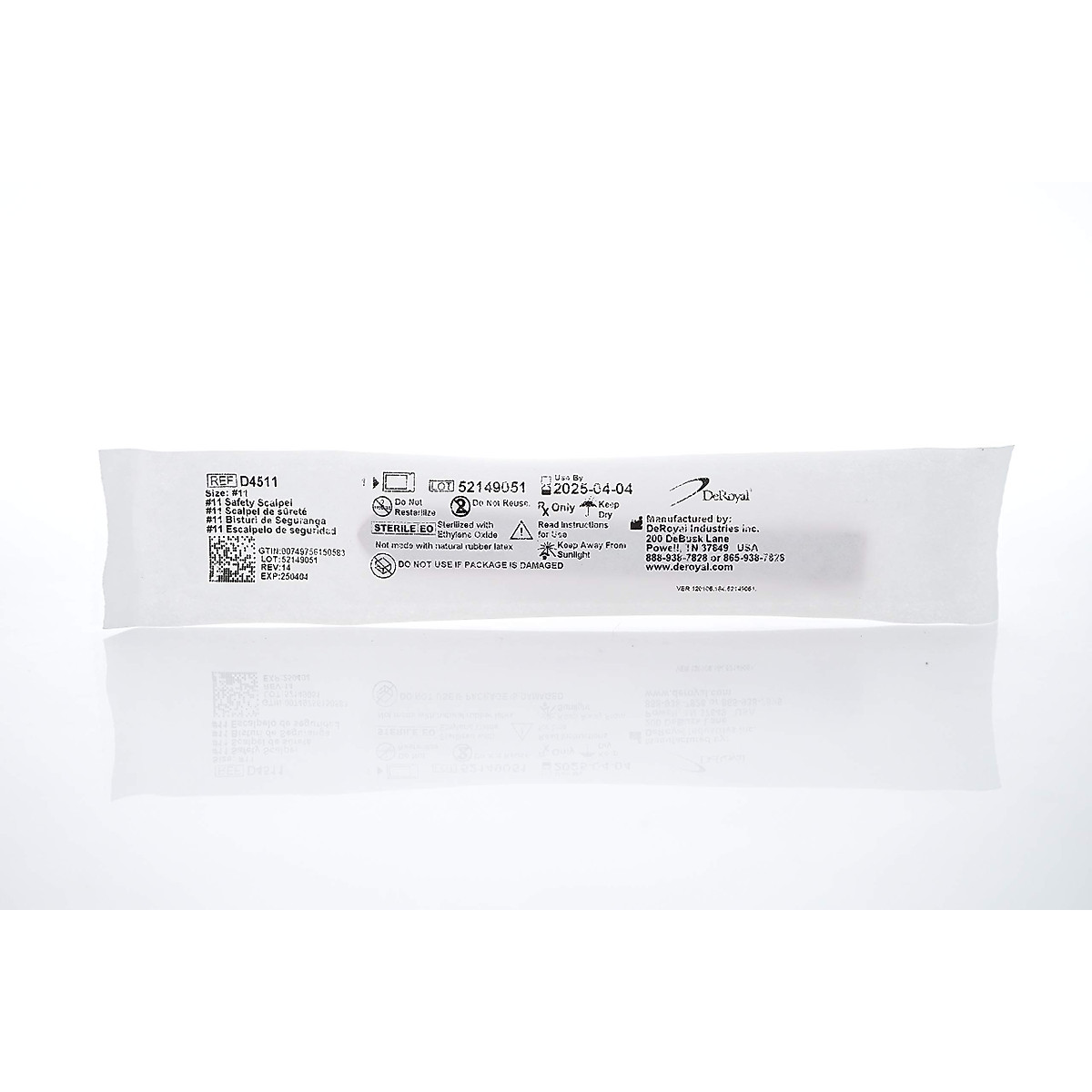 DeRoyal D4511 Safety Scalpel, Size #11, Sterile, Pack of 50