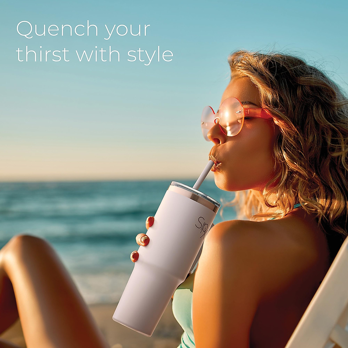 SIPX™ Insulated Tumbler With Lid And Straw, 40oz. Tumbler With Handle Keeps Cold 12 Hours, Water Bottle Thermos With Lid, BPA-Free Reusable Insulated Coffee Tumblers, Travel Mug Great For Beach Party