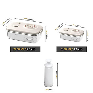 liviware home & kitchen Vacuum Seal Containers - Preserve Freshness with Time Dial, BPA-Free, Microwave-Safe - 2-Piece Set (5.1 Cups + 8.9 Cups Rectangular), White, liv01