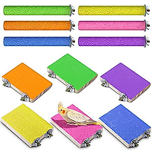 12 Pcs Bird Perch Stand Toy Includes 6 Parrot Perch Stand Platform Bird Stand Wood Bird Stand 6 Colorful Paw Grinding Stick for Bird Cage Accessories Parakeet Cockatiel Conure Exercise Toys, 6 Colors