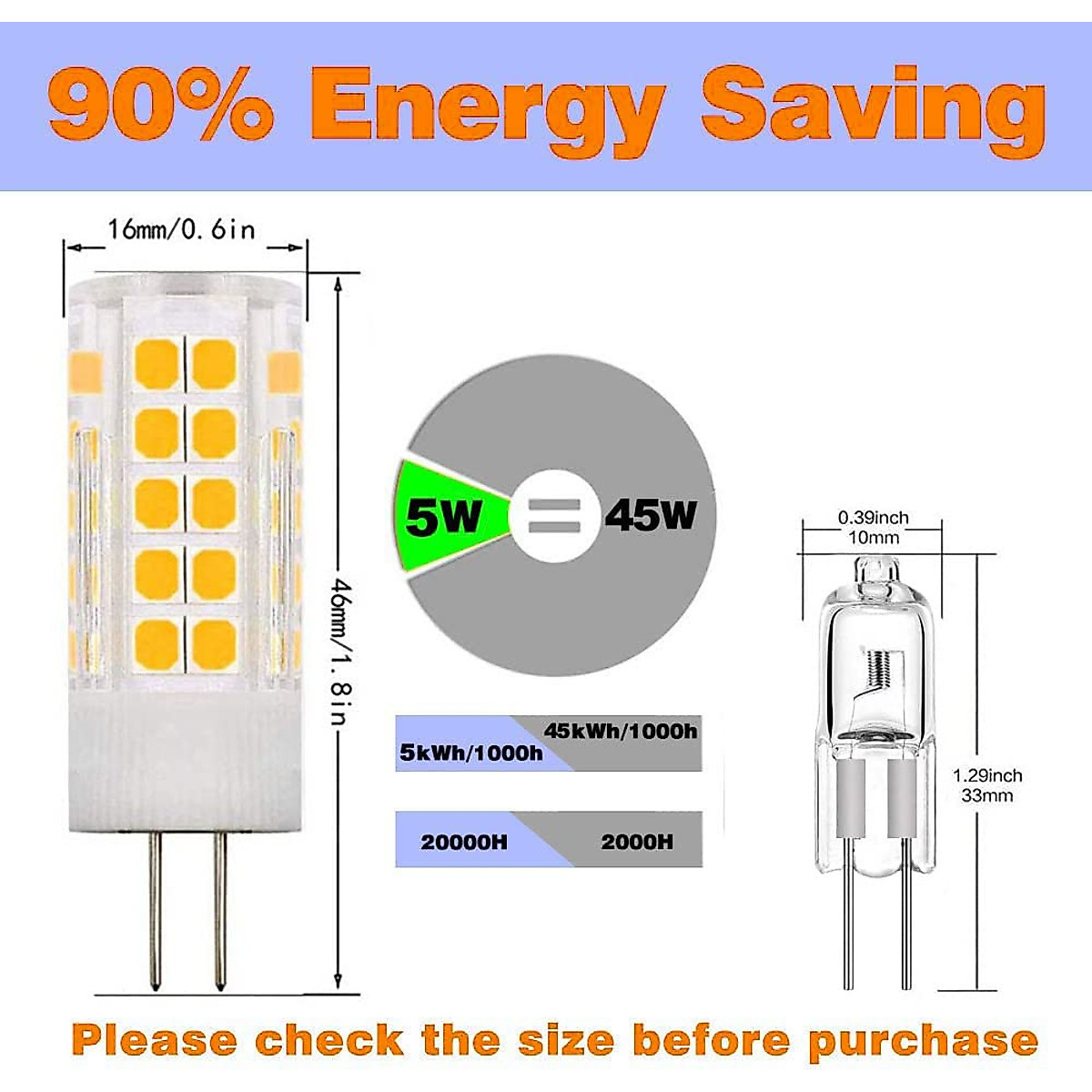 ZHENMING G4 LED Bulbs 110V-130V (Not Low Voltage 12V) G4 Bi-Pin Base Spotlight Lighting Dimmable 5W Warm White 3000K Replace 45W G4 Halogen Lamp, for Under-Cabinet Lights, Ceiling Lights, Pack of 4