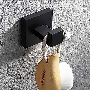 Lckaien Bath Towel Hooks , 2 Pack Stainless Steel Robe Coat and Clothes Hook, Heavy Duty Wall Hook for Bathroom & Kitchen, Modern Square Style Wall Mounted (Matte Black)