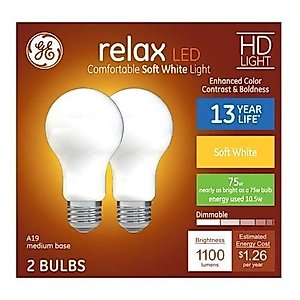 GE Relax 75-Watt EQ A19 Soft White Dimmable LED Light Bulb (2-Pack)
