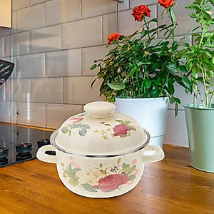 HEMOTON Kitchen Enamel Stockpot with Lid, Retro Cooking Pot, Vintage Floral Stew Bean Simmer Pot with Handle, Safe for Induction Cookers, Gas Stove (Random Style)