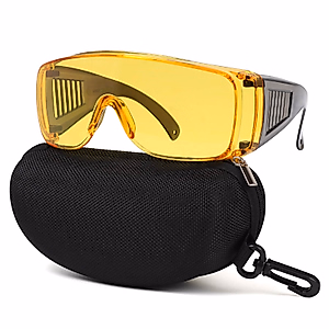 Shooting Glasses Over Eyeglasses, Anti Fog Eye Protection for Shooting Range Over Prescription Safety Glasses with Hard Case OTG,Yellow Tinted Lens
