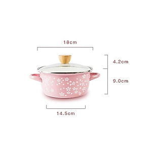 TJLSS Enamel Soup Pot with Lid Household Milk Pot Noodle Pot Binaural Cherry Blossom Powder