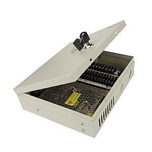 Xenocam 18 Channel 12 Volt DC Output CCTV Distributed Power Supply Box for Security Camera with 18 Pcs. DC Male Pigtail