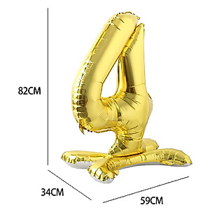 40 inch Standing Letter Balloons Gold Alphabet Number Balloons Foil Mylar Party Wedding Bachelorette Birthday Bridal Shower Graduation Anniversary Celebration Decoration (40 inch Stand Gold 4)