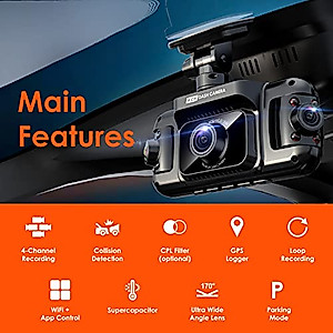 RexingUSA R4-4 Channel Dash Cam W/All Around 1080p Resolution, Wi-Fi, GPS, IR Night Vision, Parking Mode, Collision Detection, Type-C Port