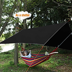 REDCAMP Hammock Rain Fly Camping Tarp Waterproof, 10x10ft Lightweight Backpacking Rain Tarp Shelter for Hiking Outdoor, Black