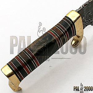 HTK-9228 Custom Handmade Damascus Steel Hunting Tanto Knife 15 Inches Buffalo Horn Handle Ladder pattern Blade with sheath