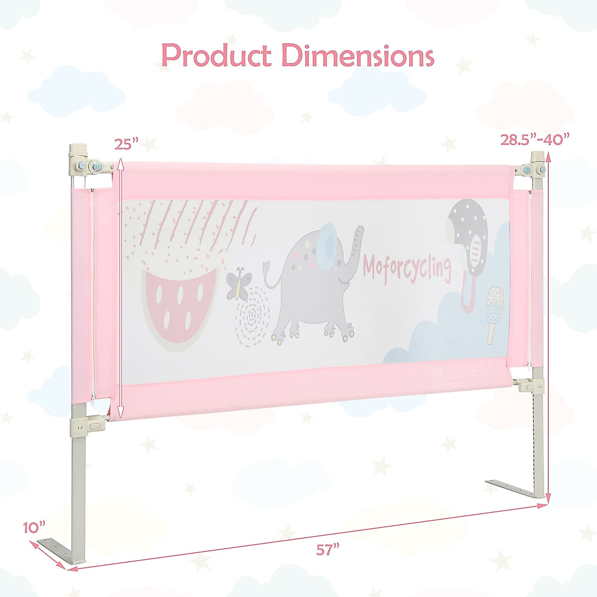 BABY JOY Bed Rail for Toddlers, 57’’ Extra Long, Height Adjustable & Foldable Baby Bed Rail Guard w/Breathable Mesh & Double Safety Child Lock for Kids Twin Double Full Size Queen King Mattress, Pink