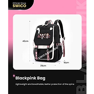 Swico Remado Kpop Backpack Laptop Bag School Bag Bookbag with USB Charging and Headphone Port, Black&Pink (Black Yellow)