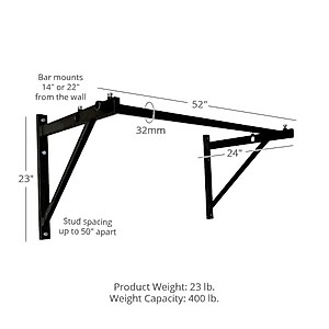 Titan Fitness Adjustable Depth 52" Wall Mounted Pull Up Bar, 14" or 22" from Wall, Rated 400 LB, Home or Garage Gym Chin Up Workout Training Station, Upper Body Workout
