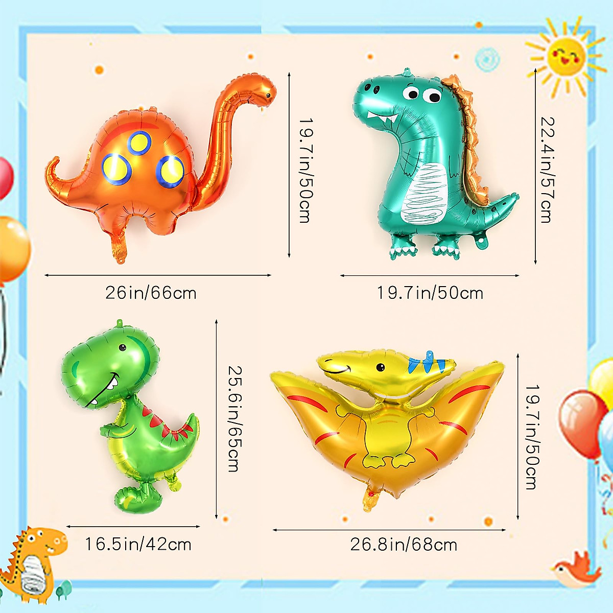 Dinosaur Balloons, 7 Pcs Baby Dinosaur Foil Balloons, Giant Dino Animal Mylar Balloons for Dinosaur Animal Birthday Party Decorations Baby Shower Gender Reveal