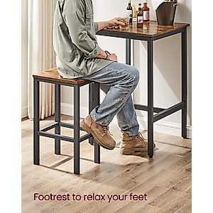 VASAGLE Bar Table and Chairs Set, Square Bar Table with 2 Bar Stools, Dining Pub Bar Table Set for 2, Space Saving for Kitchen Breakfast, Living Room, Party Room, Rustic Brown and Black