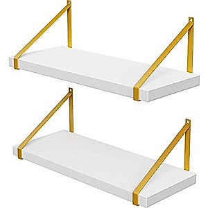 AMADA HOMEFURNISHING Floating Shelves Wall Mounted, White Wall Shelf for Bathroom, Living Room, Bedroom, Kitchen, Shelves for Wall Decor, Set of 2 - AMFS11
