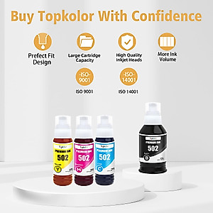 Topkolor Compatible T502 502 Refill Ink Bottle Kit for ET-2760 ET-2750 ET-3750 ET-4760 ET-4750 ET-3760 ET-3710 ET-3700 ET-2700 ST-2000 ST-3000 ET-2803 Printer, 4-Pack
