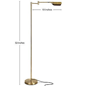 Brightech Leaf LED Floor lamp, Pharmacy LED Floor Lamp for Living Rooms & Offices, Adjustable Standing Lamp for Bedroom Reading, Tall Lamp for Sewing & Craftwork - Antique Brass/Gold