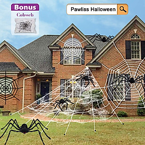 Pawliss Giant Spider Halloween Decorations, 16 Ft Giant Spider Web with 2 Pack 30 inches Spiders Set, Halloween Decorations Outdoor for Patio Lawn Yard Decor