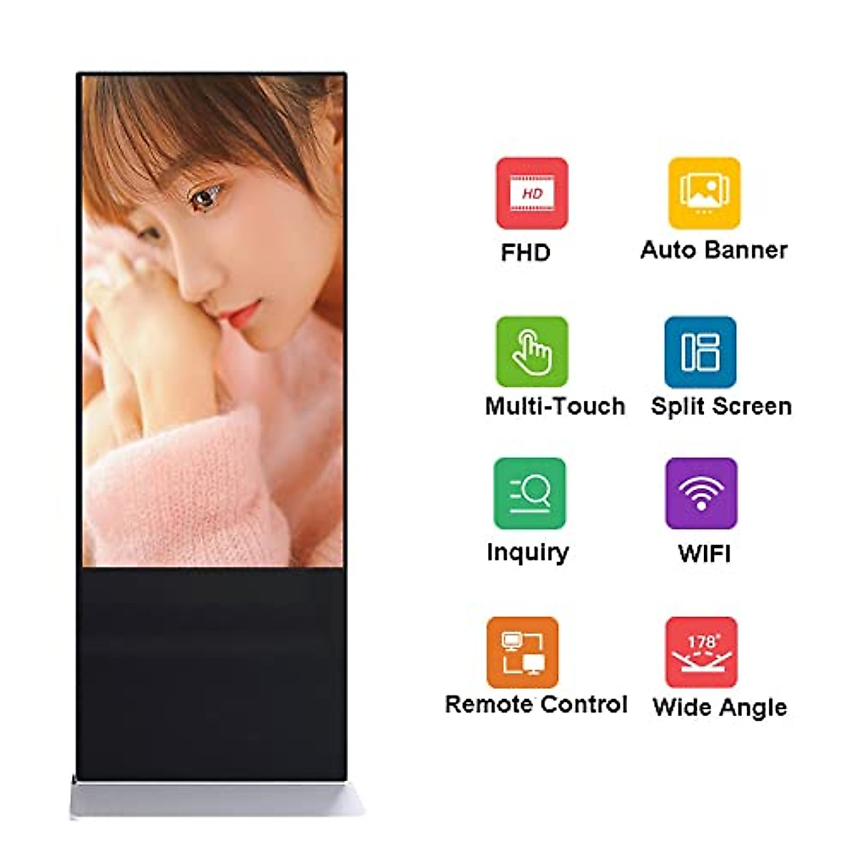 Canlarriz 55 Inch Floor Standing LCD Digital Signage, IR Touch Screen Kiosks 4K UHD, Android 9.0 OS 2+16G Black WiFi Display Advertising Player