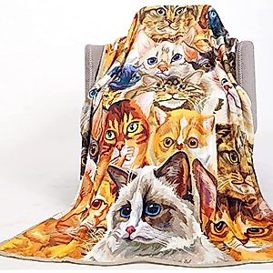 Bilibunny Cat Blanket Cat Gifts for Cat Lovers - All Seasons Sherpa Flannel Fleece Throw Blankets Soft Warm Plush Blanket for Women Girls Couch Sofa Bed Chair Camping & Travel (Kitty, 40"x55")