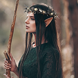 MOSTORY Handmade Black Flower Crown Fairy Floral Headpiece Woodland Elf Headband Gothic Hair Wreath for Women Girls Renaissance Halloween Cosplay Accessory