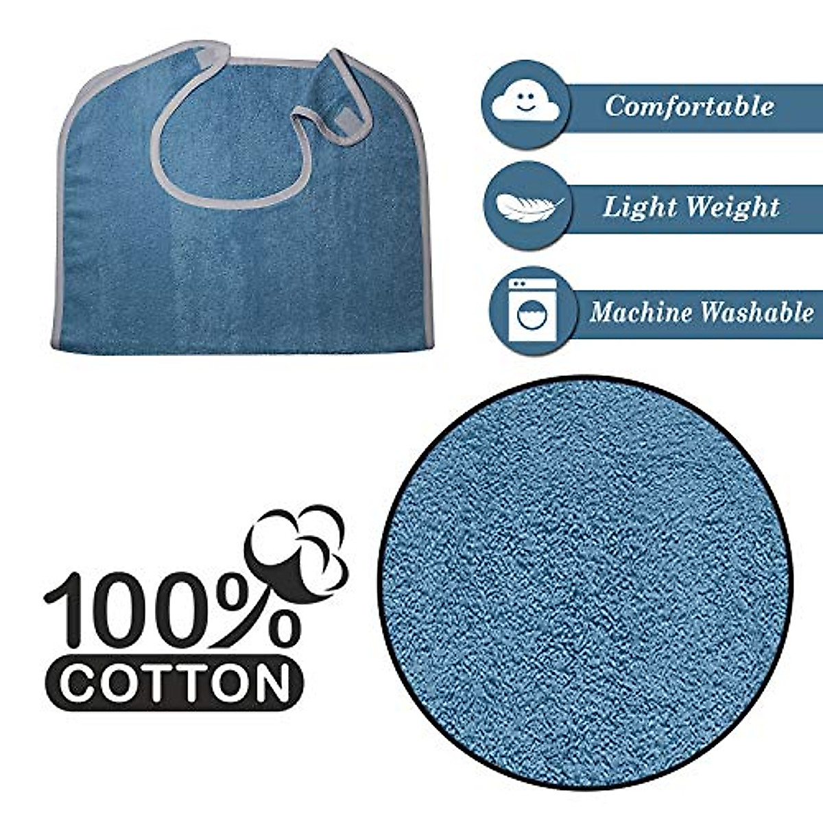 Personal Touch Deluxe Terry Adult Bibs with Closure, 100% Cotton, 3-Pack Size 18X30 (3 Blue)