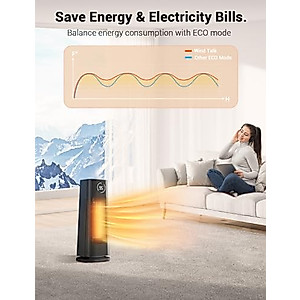 Wind Talk Space Heater for Indoor Use, 1500W Fast Electric Portable Ceramic Heaters with Thermostat, 4 Modes, 24H Timer, 70°Oscillating Room Heater with Remote for Office Bedroom Use, 2024 Upgraded