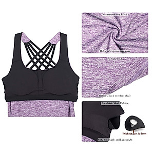 icyzone Yoga Tops Workouts Clothes Activewear Built in Bra Tank Tops for Women (S, Lavender)