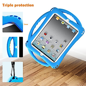 TopEsct Kids case for iPad 2nd/3rd/4th Generation, Comes with Tempered Glass Screen Protector and Strap (Blue)