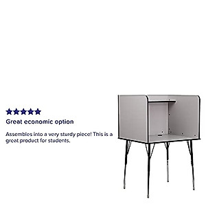 Flash Furniture Study Carrel - Nebula Grey Finish with Top Shelf - Height Adjustable Legs - Wire Management Grommet