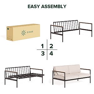 ZINUS Savannah Aluminum and Bamboo Outdoor Armchairs with Cushions - Set of 2, Premium Patio Chairs, Weather Resistant and Rust Proof, Easy Assembly