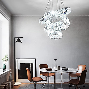 YPQXYHDA Modern Crystal Chandelier LED Pendant Light 4 Ring Chandelier LED Crystal Chandeliers for Dining Room Bedroom Living Room Dia 7.9"-11.8"-15.7"-19.7"