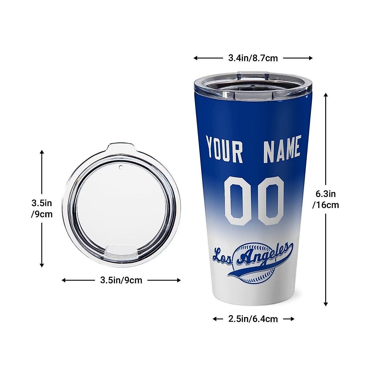 Custom Baseball Tumblers Personalized Insulated Coffee Mug Travel Stainless Steel Cup Add Any Name Number with Lid 16 oz Gifts for Men Women Fans