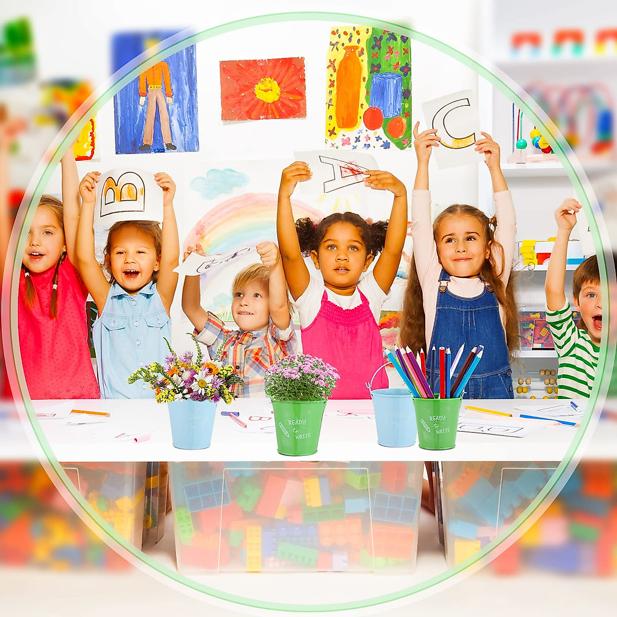 WILLBOND 6 Pack Mini Metal Buckets with Handles Small Pails Pencil Buckets Colored Galvanized Bucket for Kids Classroom Crafts Crayons Storage Party Favors, 2.95 Inch High