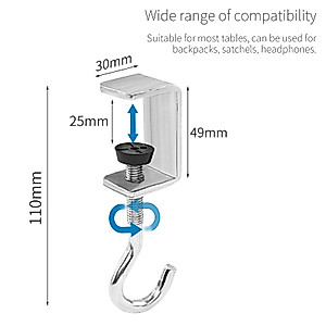2 Pcs Desk Mount Bag Holder Hook Clamp-On Backpack Hanger Portable Desk Mount Headphones Holder Reduce Desk Clutter for Table Desk, Under Counter