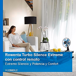 Rowenta, Desk Fan, Turbo Silence Table Fan with Remote, 18 Inches, Ultra Quiet Fan for Bedroom, Oscillating, Portable, 5 Speeds, Black, Indoor, VU2660